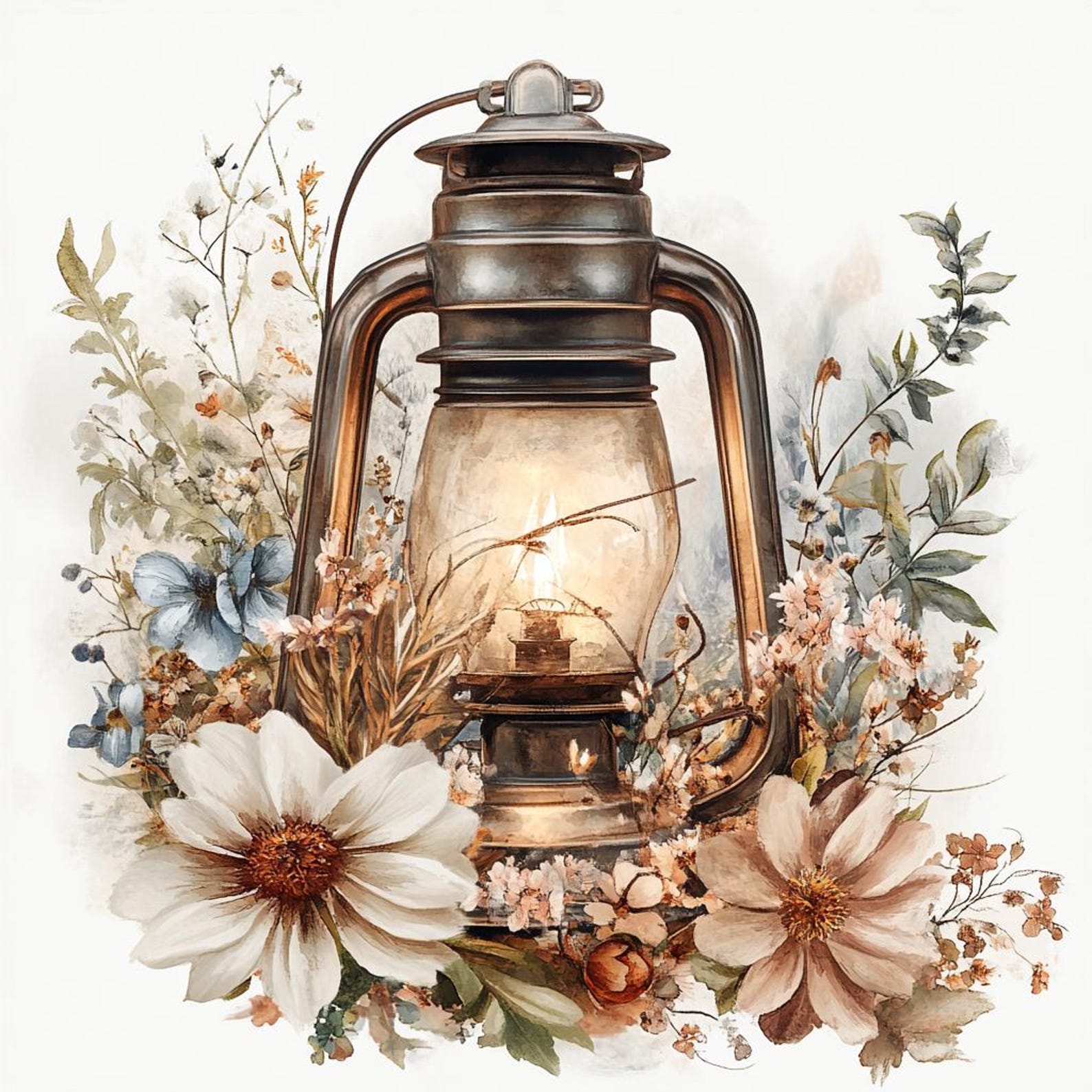 8 Watercolor Vintage Floral Lantern Clipart, Floral Lantern Clip Art ...
