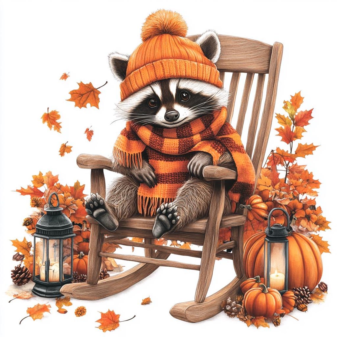 8 Cute Raccoon Pumpkin Clipart, Autumn Leaves Clipart, PNG,JPJ, Warm ...