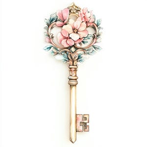 10 Watercolor Floral Skeleton Keys Clipart PNG,JPJ - Transparent ...