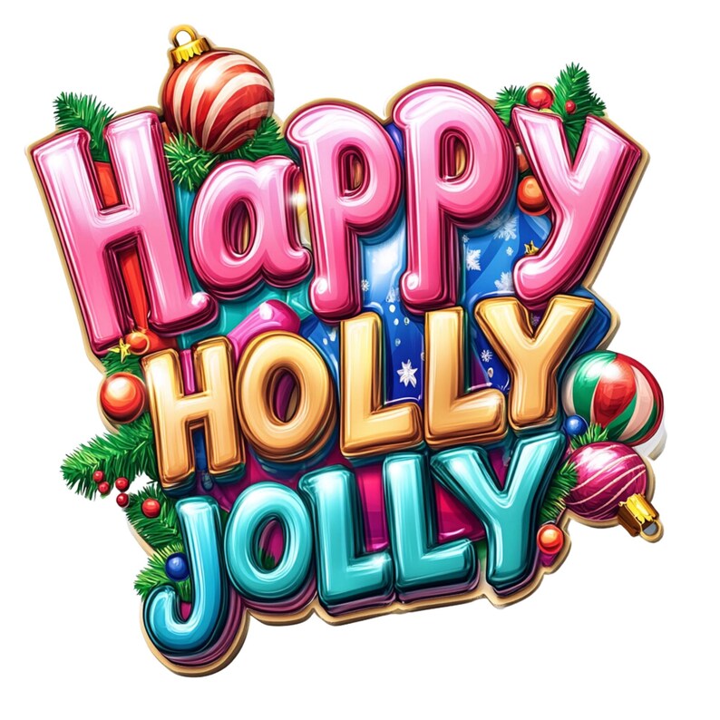 6 Holly Jolly Clipart, Png,jpj, Christmas Faux, Glitter Applique ...