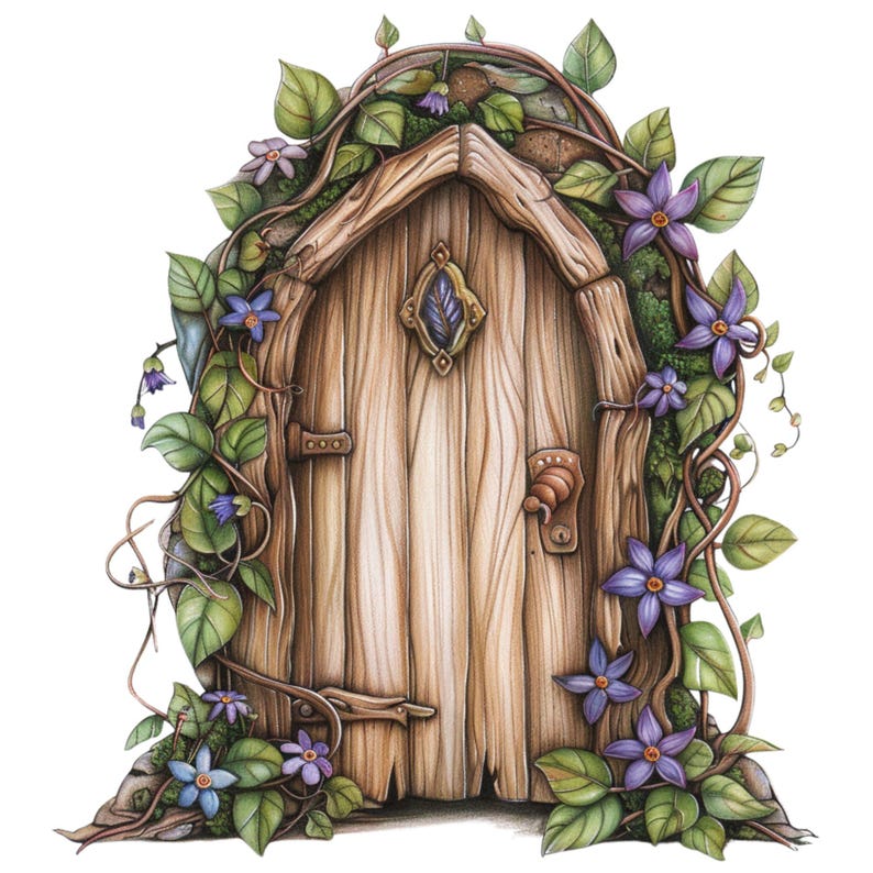 Floral Fairy House Door Clipart: Watercolor Fantasy Art (PNG, JPG) - Etsy