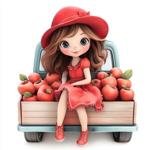 Apple Harvest Girl Clipart: Fall Farmhouse PNG (digital Download) - Etsy