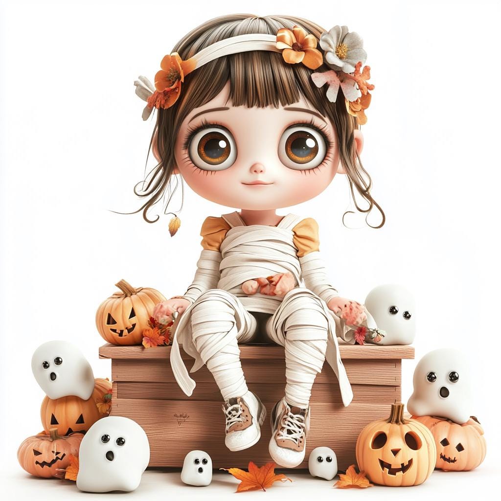 12 Watercolor Halloween Mummy Clipart, Png,jpj, Cute Girl, Halloween ...