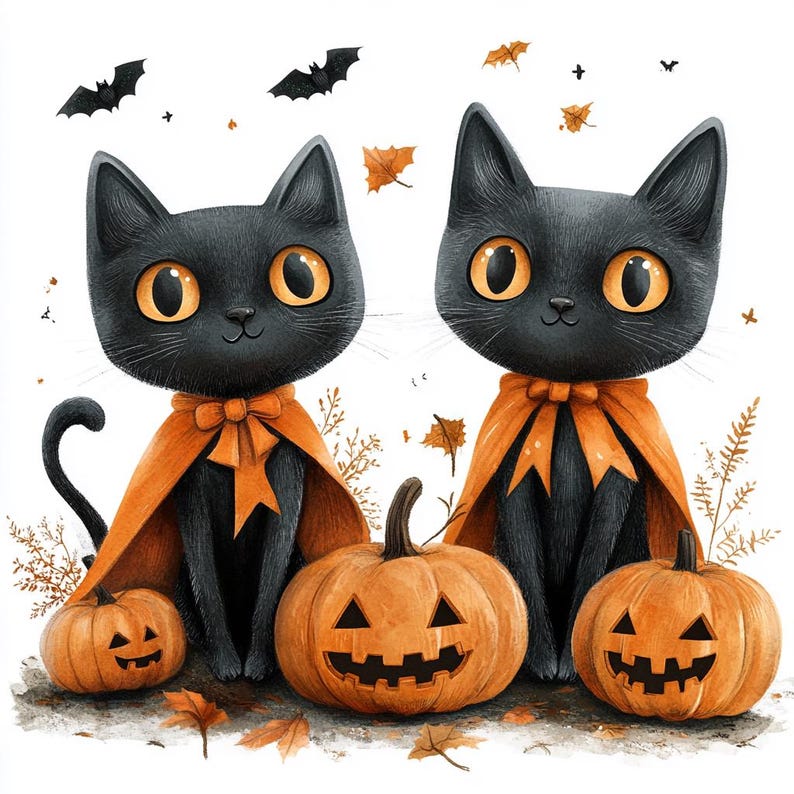8 Cute Witch Cat Clipart Bundle,png