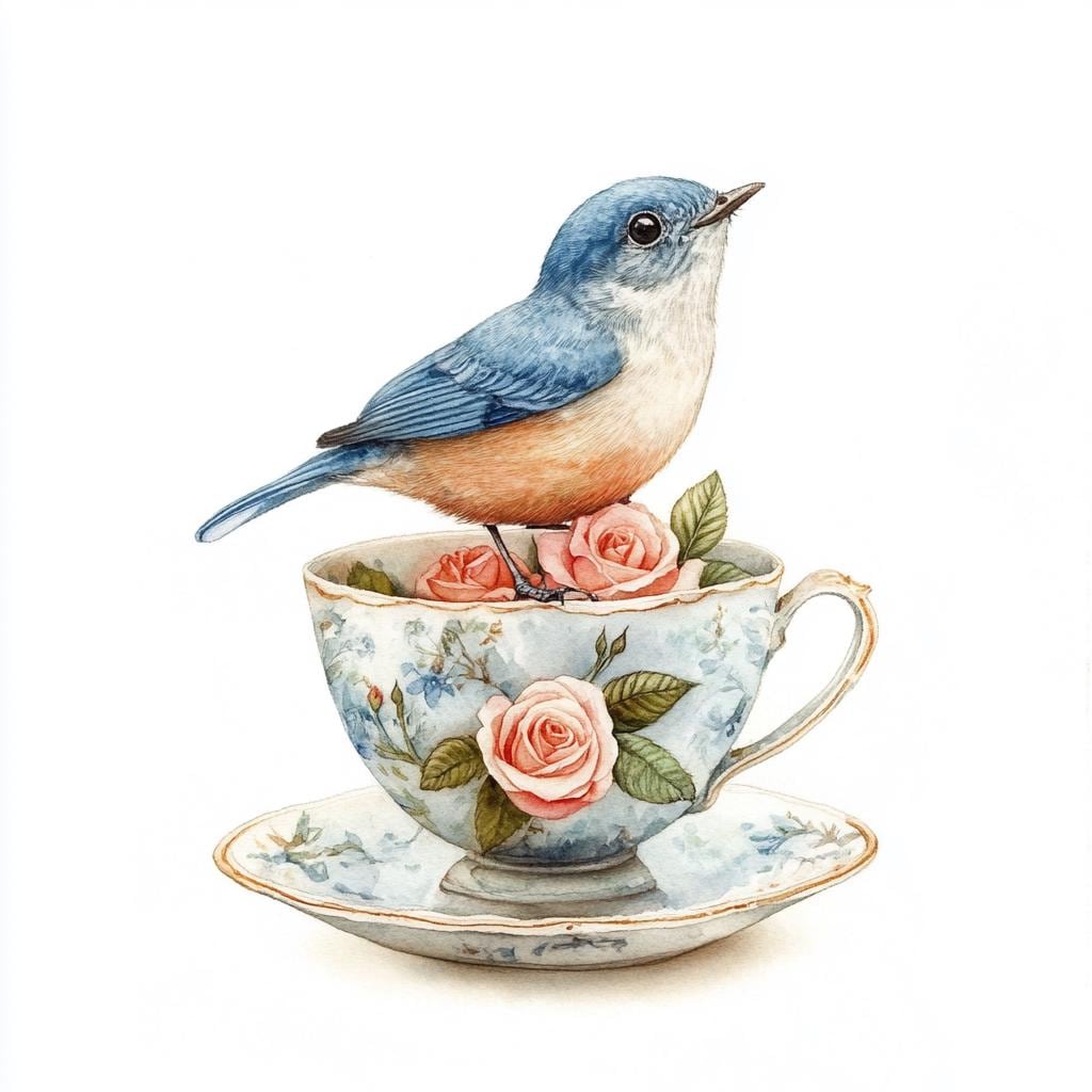 Watercolor Birds With Cup Clipart: Whimsical Bird Species Images (PNG ...