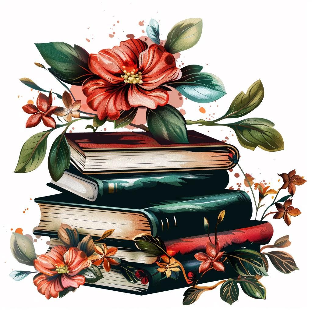 12 Floral Books, JPJ,PNG Cliparts, Spring Books, Digital,flower ...