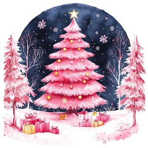 Vintage Pink Christmas Tree Clipart: Holiday PNG Graphics (commercial ...