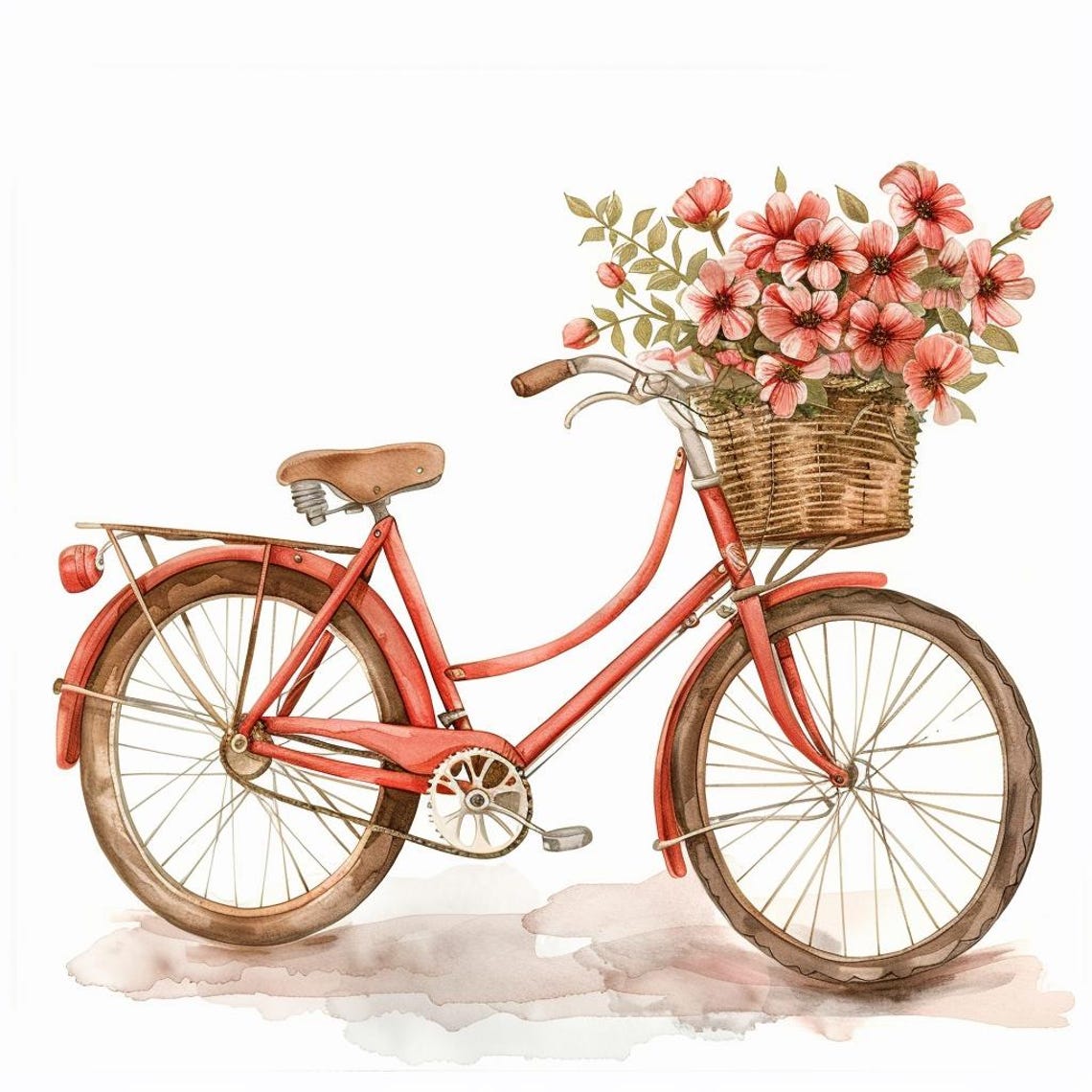 12 Bike With Flowers Clipart,watercolor Floral Bicycle Clipart Bundle ...