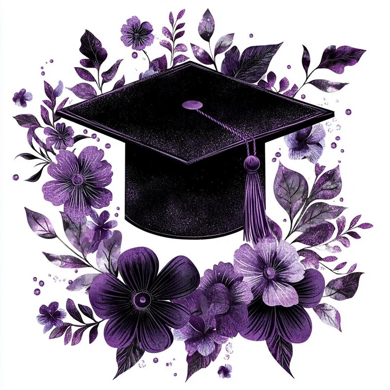 Watercolor Graduation Cap Clipart: Peony Floral Illustrations (PNG, JPJ ...