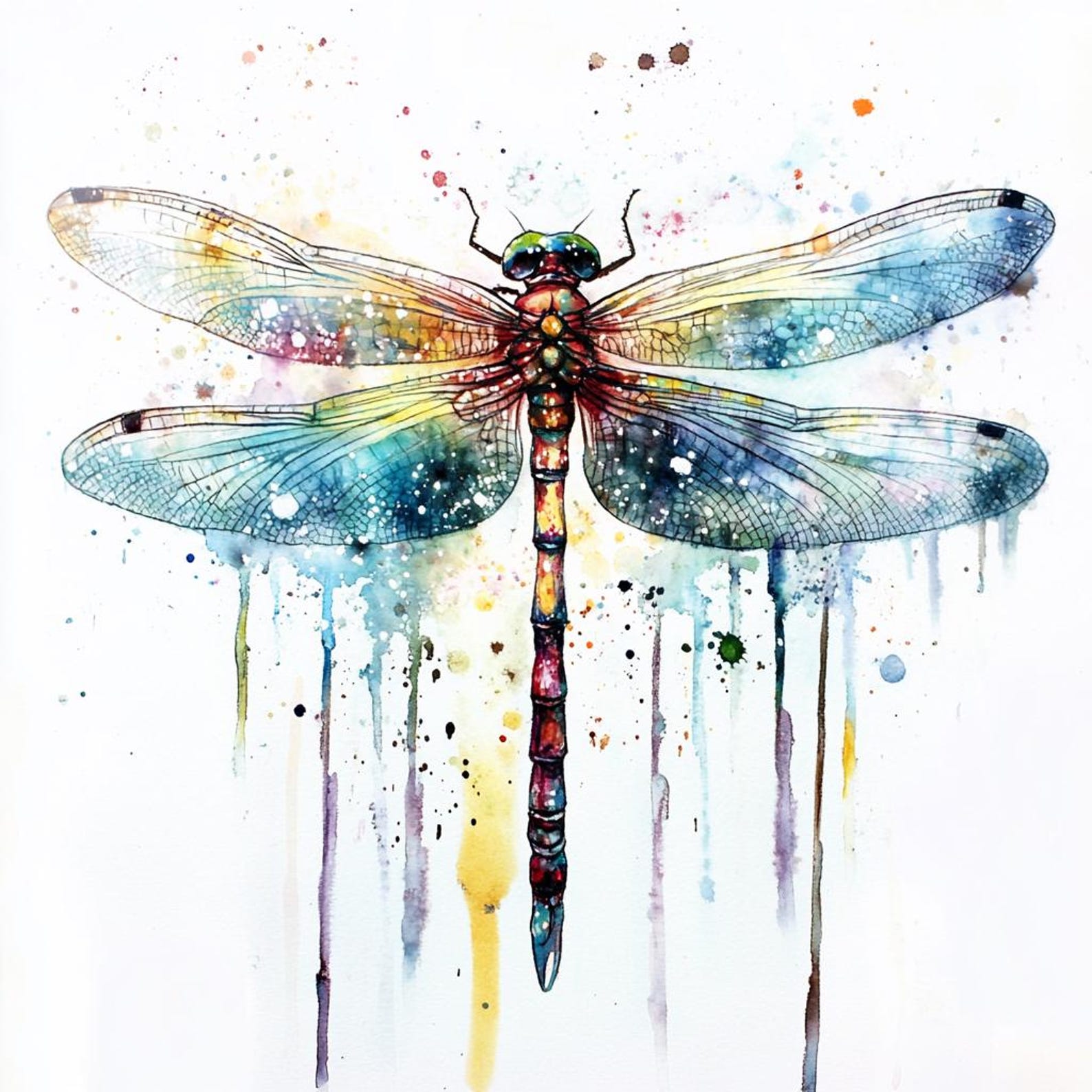 Dragonfly Stained Glass Clipart Bundle: Watercolor Insect PNG ...