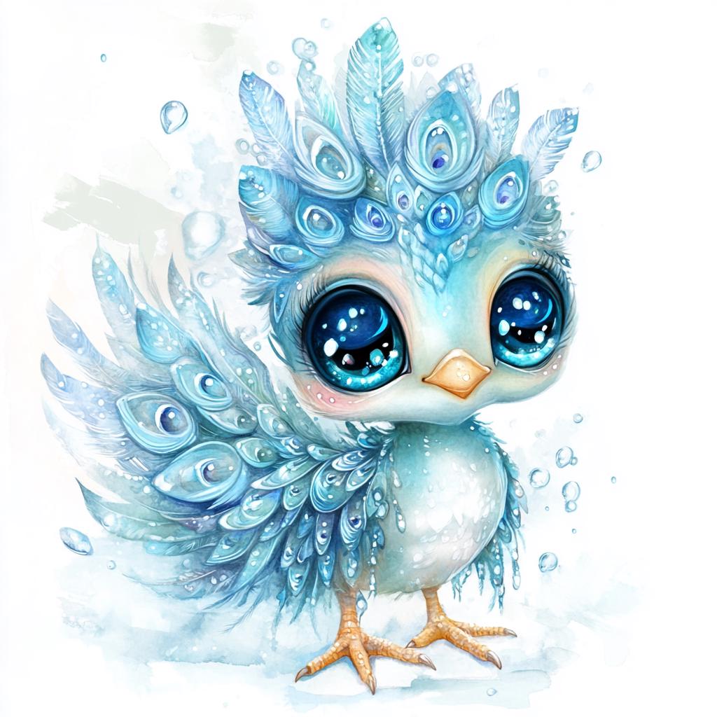 8 Cute Baby Peacock Clip Art, Watercolor Blue Plumage Illustration PNG ...