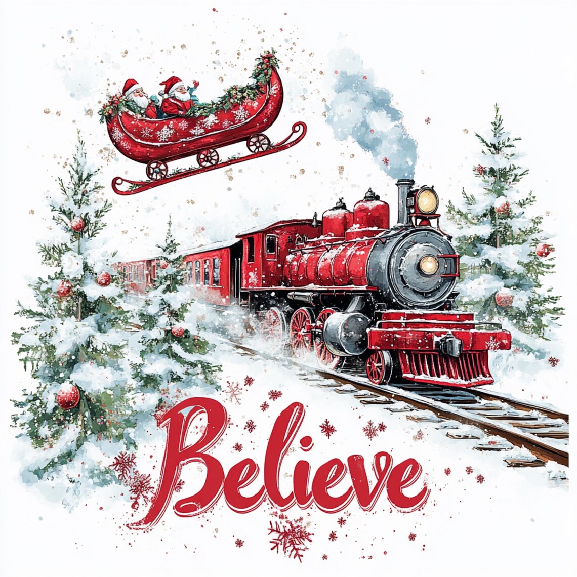 Christmas Santa Express Train Clipart: Holiday PNG Designs (commercial ...