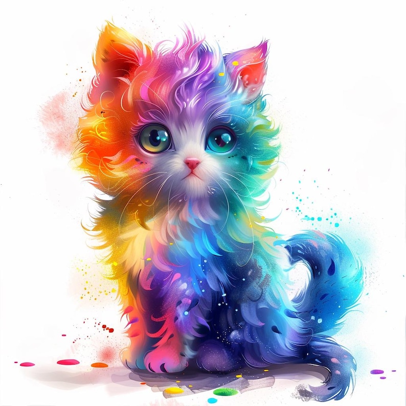 15 Rainbow Cute Whimsical Cat Clipart, Rainbow Kitten Clipart JPG,PNG ...