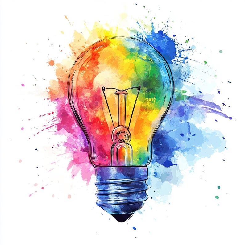 9 Watercolor Light Bulb Clipart PNG,JPJ | Colorful Light Bulb ...