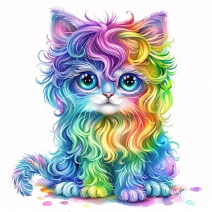 15 Rainbow Cute Whimsical Cat Clipart, Rainbow Kitten Clipart JPG,PNG ...