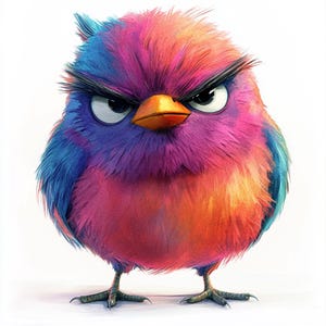 8 Grumpy Birds Watercolor Clipart, Fluffy Cute Birds, Commercial Use ...
