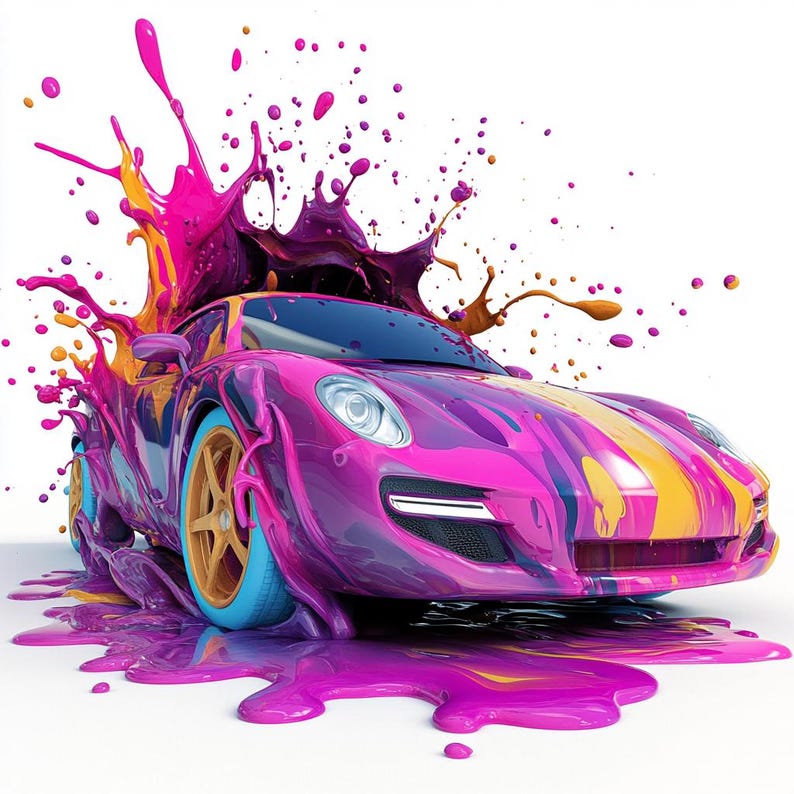 Dripping Cars Watercolor Clipart Bundle: Colorful Automobile Graphics ...