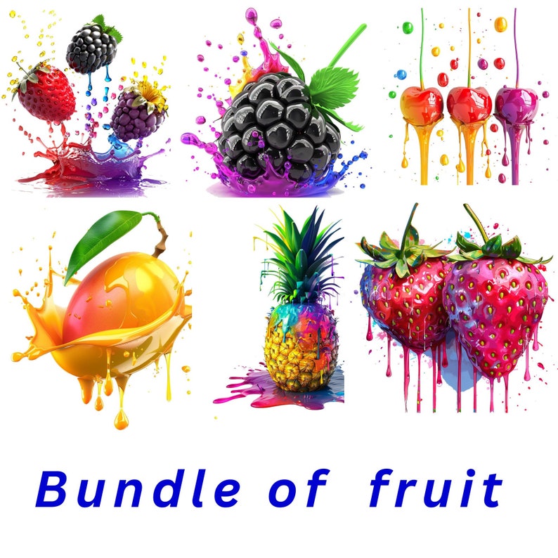 6 Bundle Fruits Dripping Clipart, Fruit Watercolor Food Sticker Mug and ...