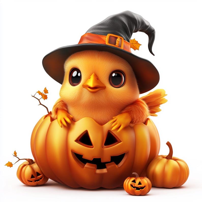 8 Halloween Chicken Clipart With Pumpkins Clipart, Whimsical Fall Decor ...