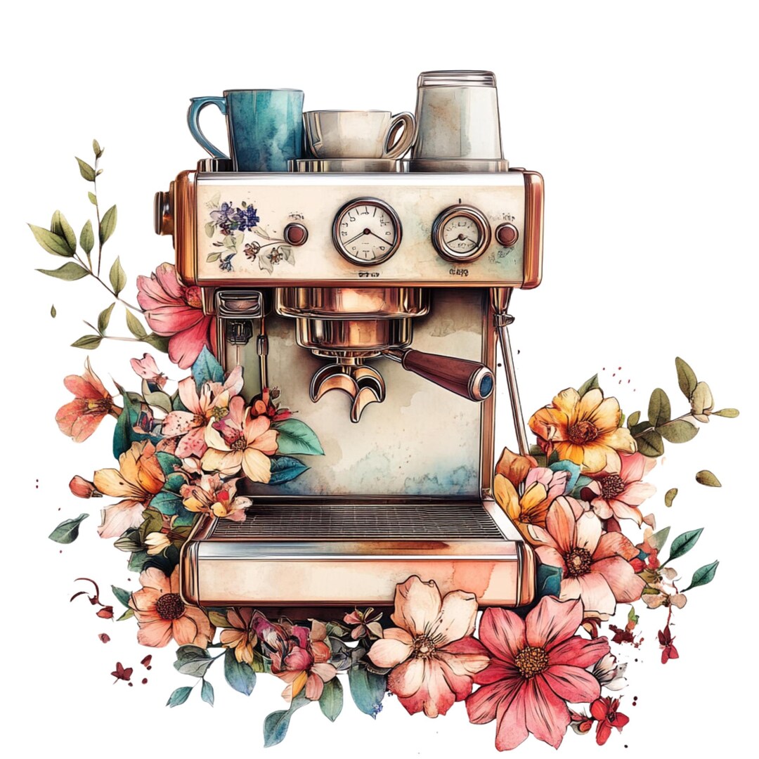 9 Coffee Maker Clipart, Png,jpj, Modern Coffee Makers, Floral PNG ...