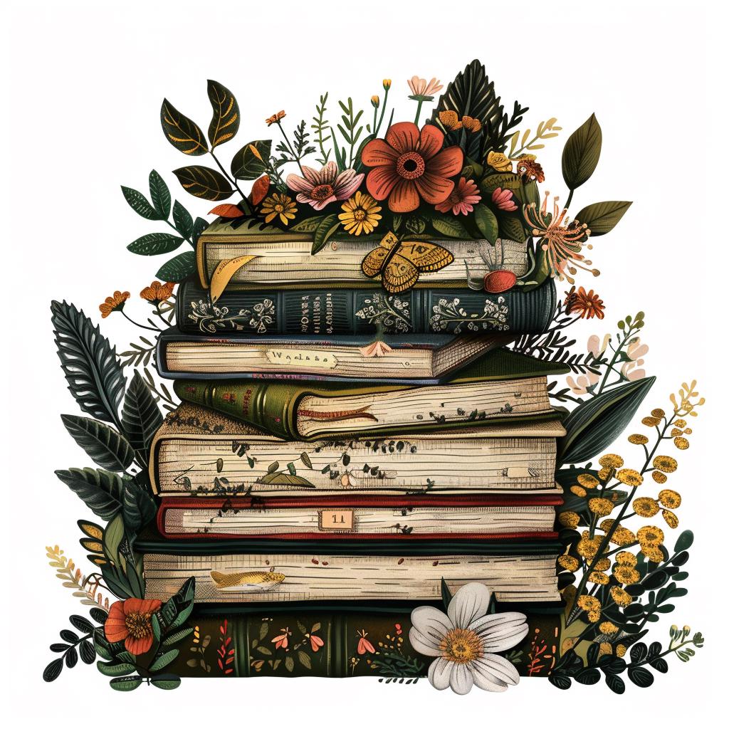 12 Floral Books, JPJ,PNG Cliparts, Spring Books, Digital,flower ...