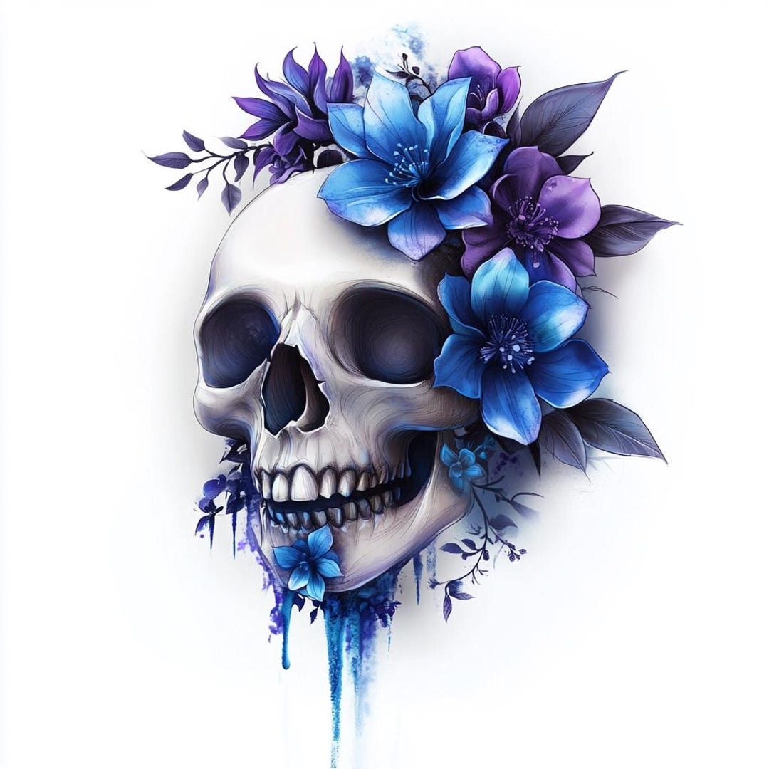 Floral Skull Clipart: Gothic Halloween PNG Illustrations (commercial ...
