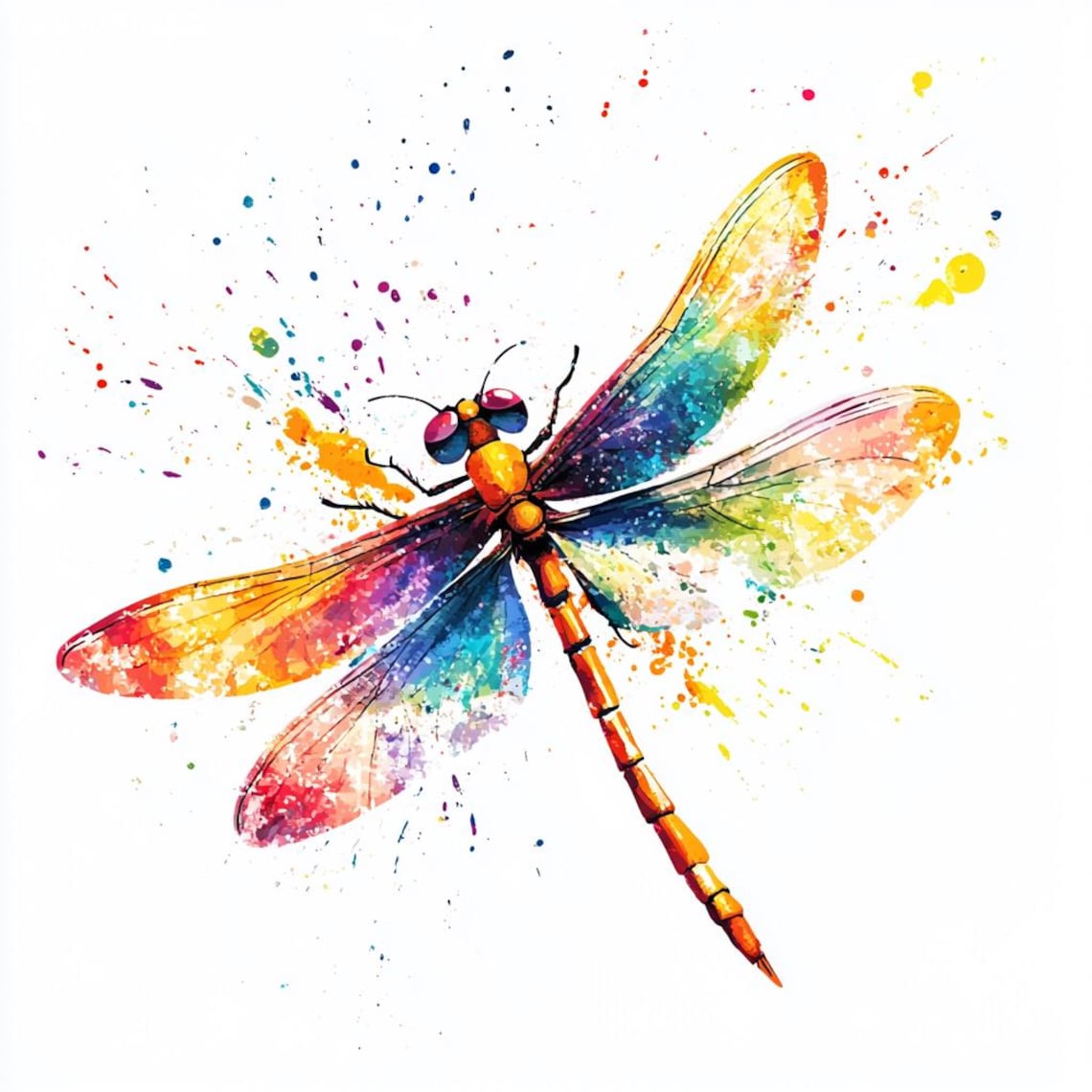 Dragonfly Stained Glass Clipart Bundle: Watercolor Insect PNG ...