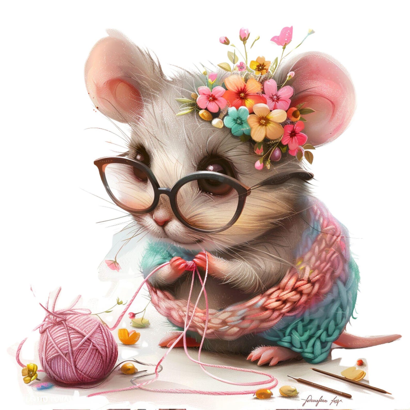 10 Mouse With Flower Watercolor Clipart High Quality File Png,jpj Using ...