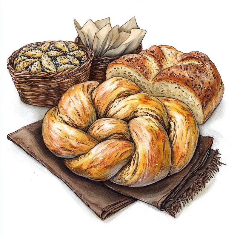 8 Watercolor Bread Clipart, Bakery Clipart,bread Basket,french Baguette ...