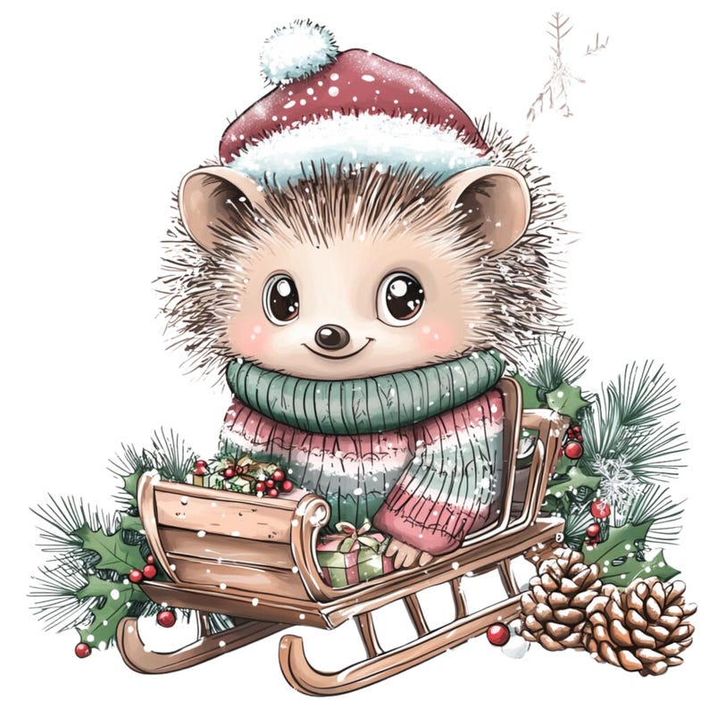 Watercolor Christmas Hedgehog Clipart: Holiday Animals (PNG, JPG) - Etsy