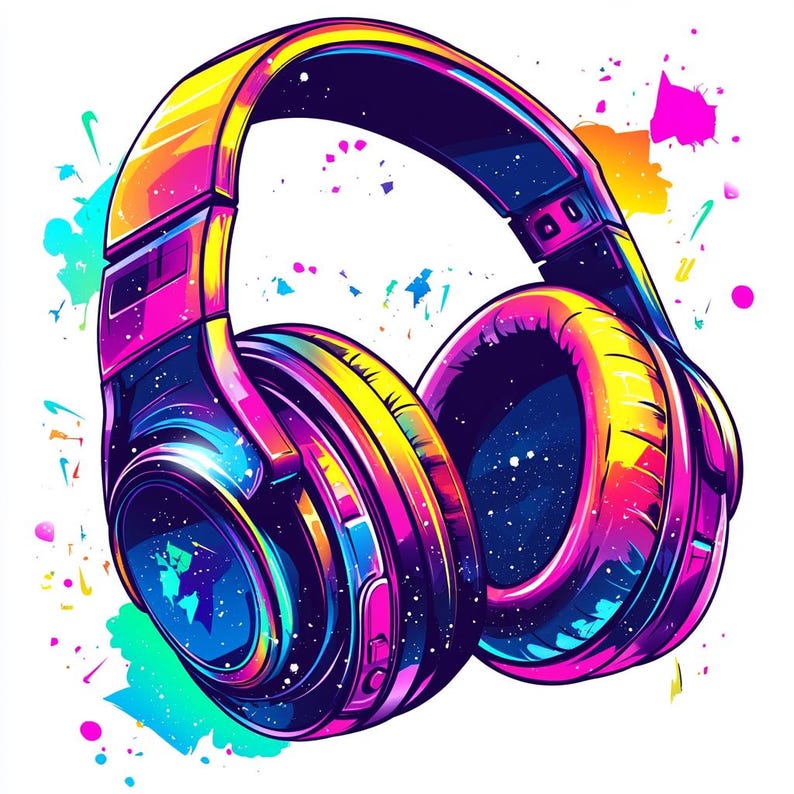 Watercolor Headphones Clipart: Dripping Paint Designs (digital Download ...