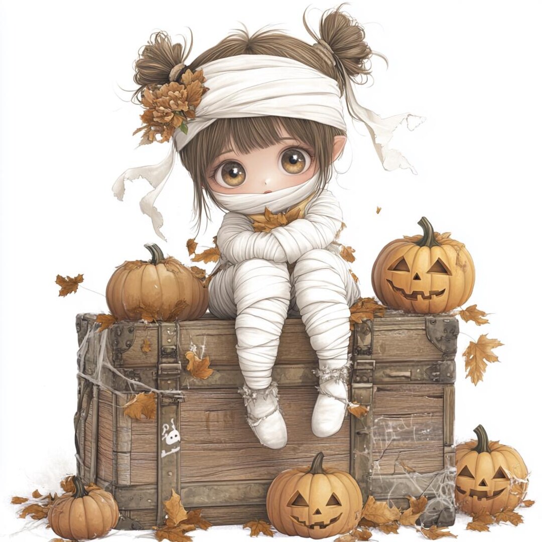 12 Watercolor Halloween Mummy Clipart, Png,jpj, Cute Girl, Halloween ...