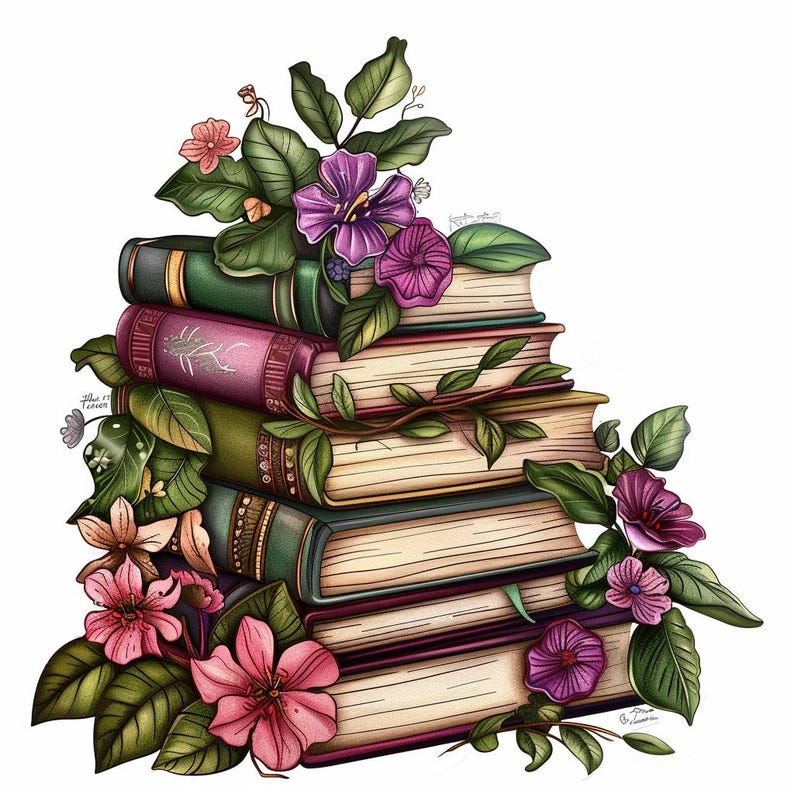 12 Floral Books, JPJ,PNG Cliparts, Spring Books, Digital,flower ...