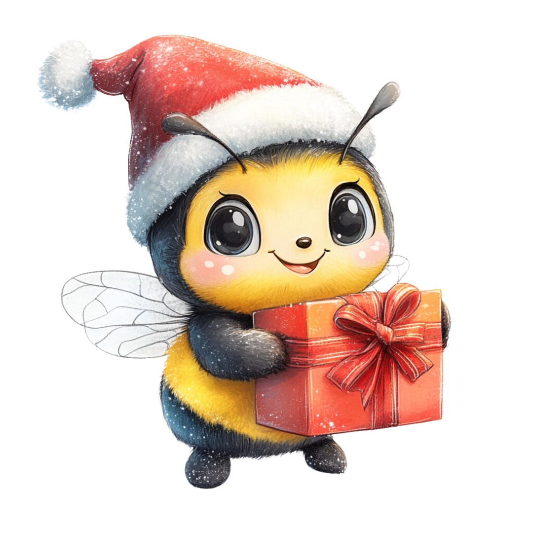 Watercolor Christmas Santa Bee Clipart: Festive Holiday Designs (png ...