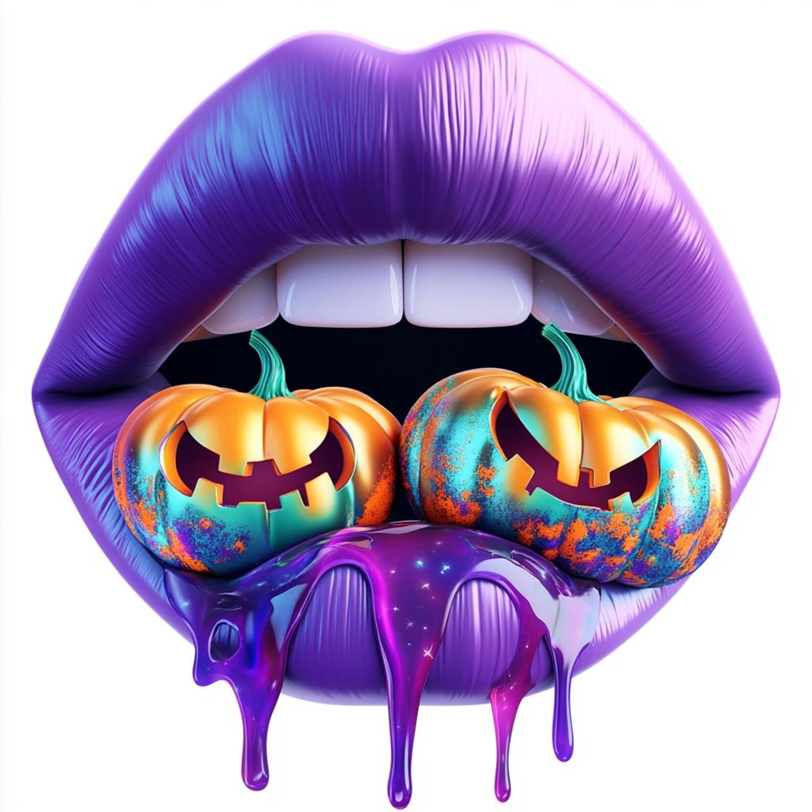 Halloween Dripping Lips Clipart: Spooky PNG Illustrations (commercial ...