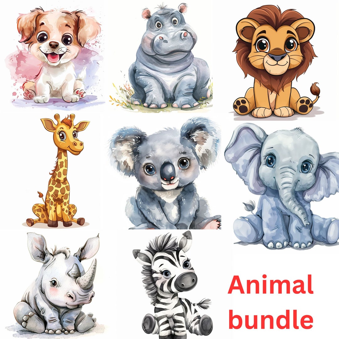 Cute Animal Baby Watercolor Clipart Bundle PNG,JPJ File Using This T ...