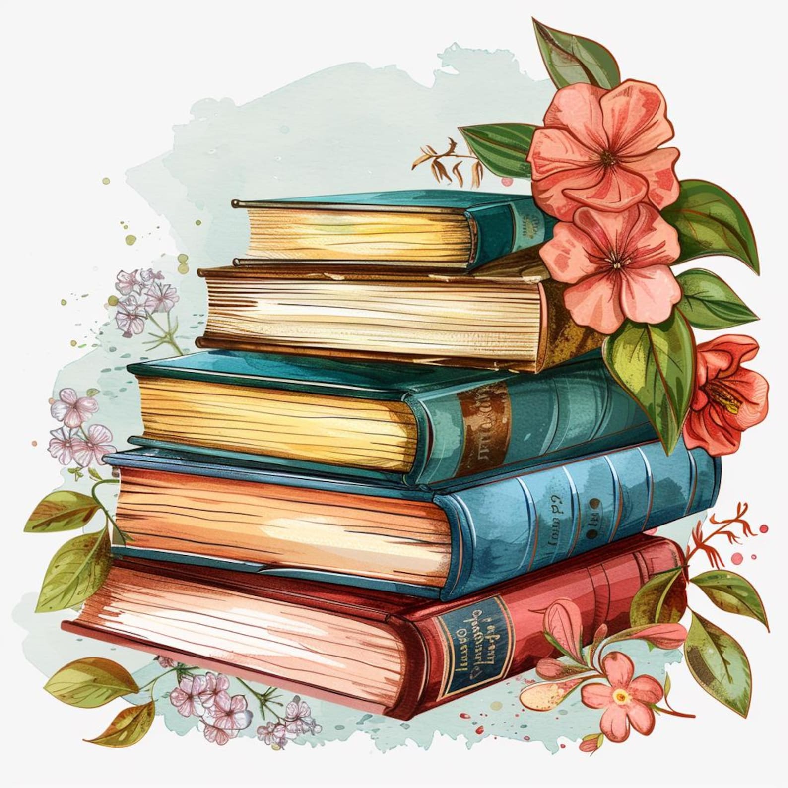 12 Floral Books, JPJ,PNG Cliparts, Spring Books, Digital,flower ...