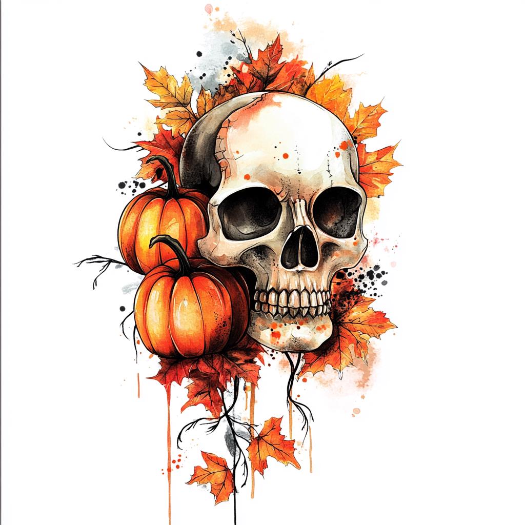 8 Halloween Skull Clipart, Pumpkin Clipart, Printable Watercolor ...