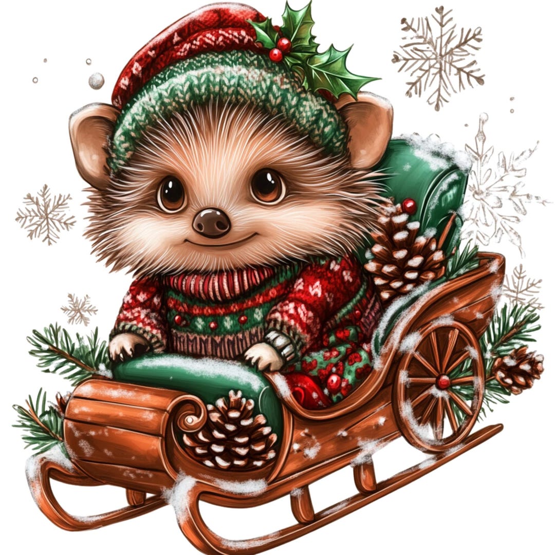 10 Watercolor Christmas Hedgehog Clipart, Png,jpj, Christmas Clipart ...