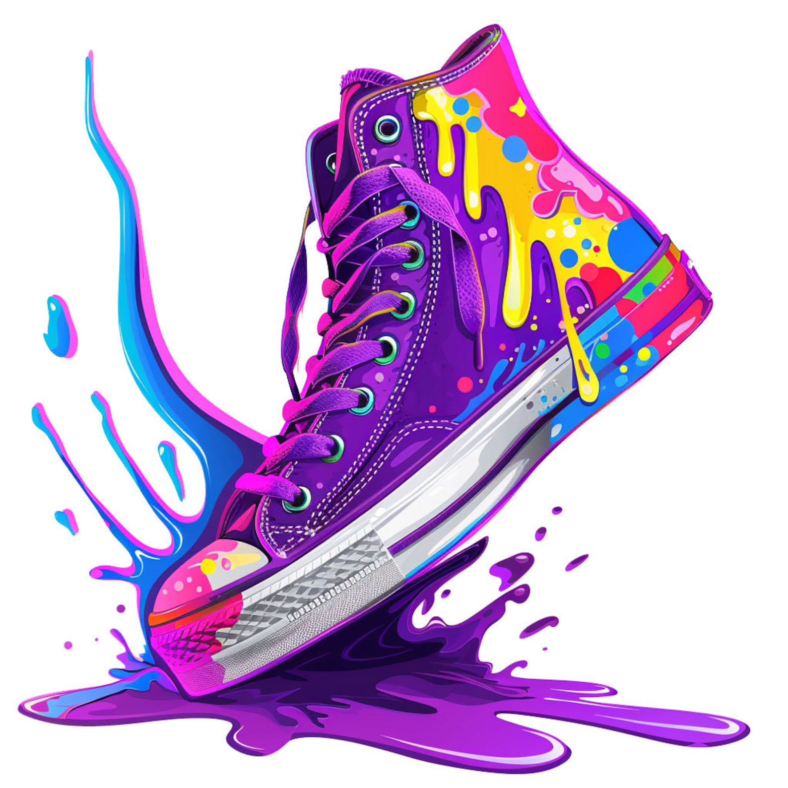 Dazzling Sneaker T-shirt Design, Shoes With Vibrant Dripping Png,jpej ...