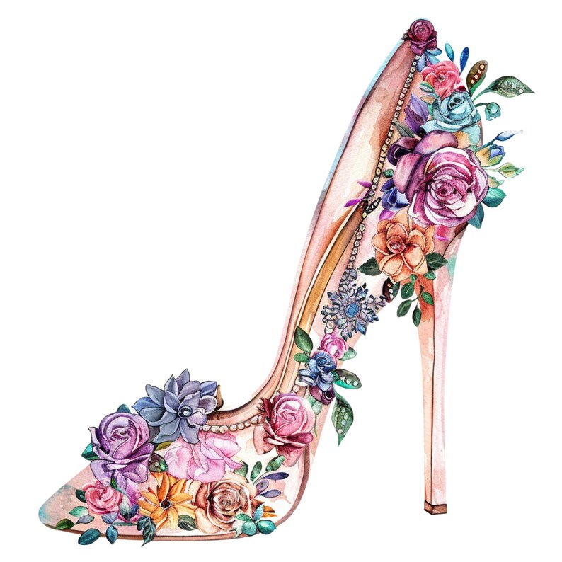 10 Floral Prom Shoes Watercolor Clipart Printable High Quality Fil Png ...