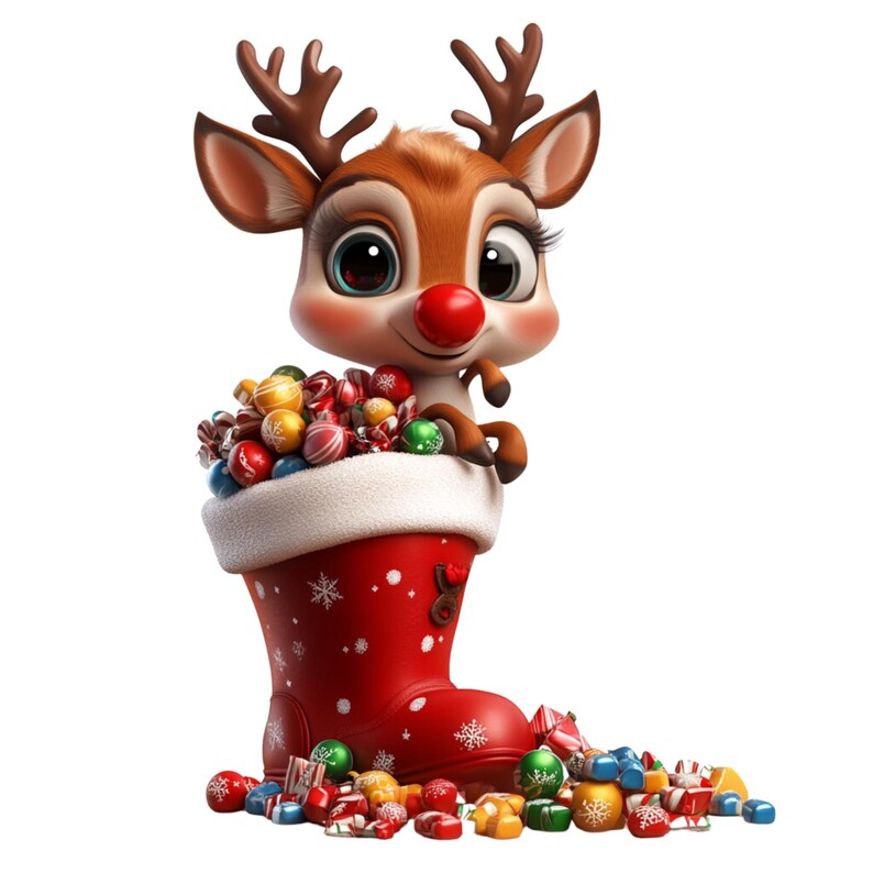 10 Cute Reindeer Clipart, Christmas Deer, Png,jpj, Watercolor Santa ...