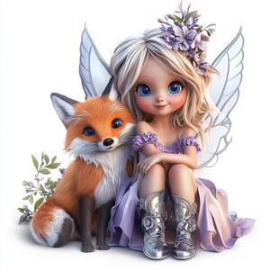 8 Watercolor Girl and Fox Clipart, Domestic Cute Red Fox Sublimations ...