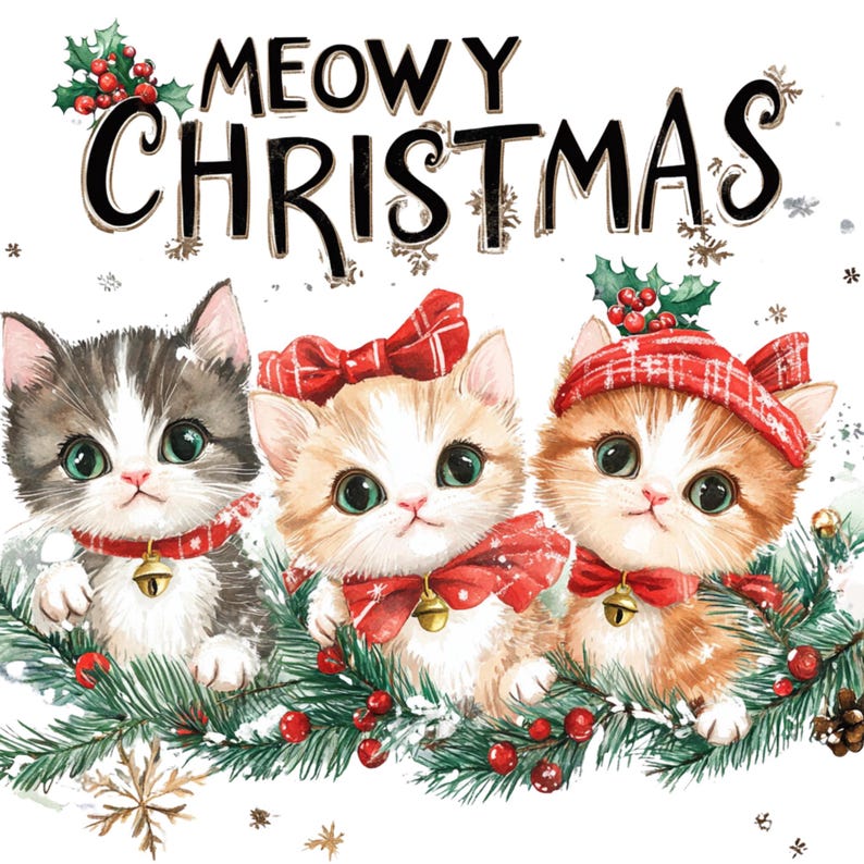 Christmas Cat Clipart: Meowy Holiday PNG Graphics (commercial Use) - Etsy
