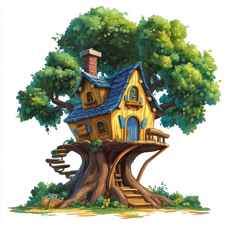8 Whimsical Tree House Clip Art Set Fun Digital Images Scrapbooks, Card ...