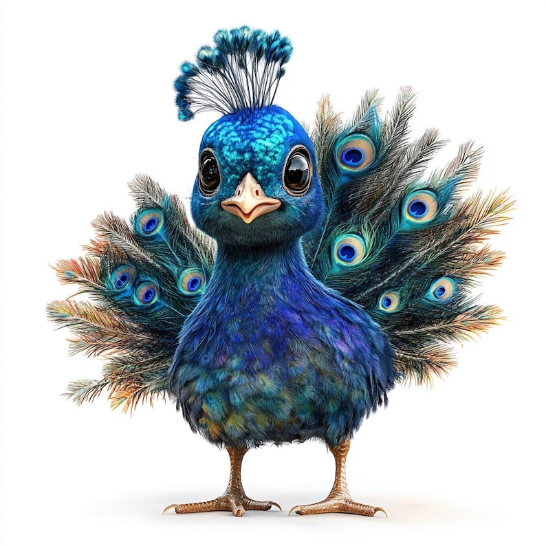 8 Cute Baby Peacock Clip Art, Watercolor Blue Plumage Illustration PNG ...