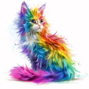15 Rainbow Cute Whimsical Cat Clipart, Rainbow Kitten Clipart JPG,PNG ...