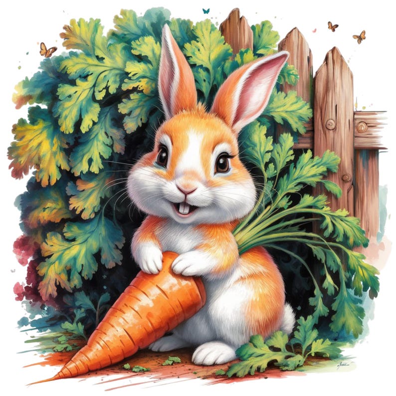 Watercolor Easter Bunny PNG Clipart: Spring Floral Design (digital ...