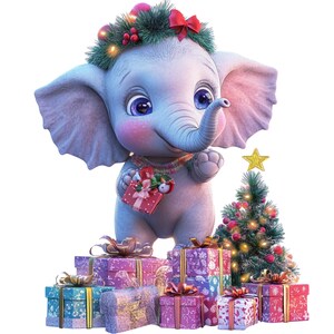 10 Christmas Elephant Clipart, Watercolor Animals, Png,jpj, Festive ...