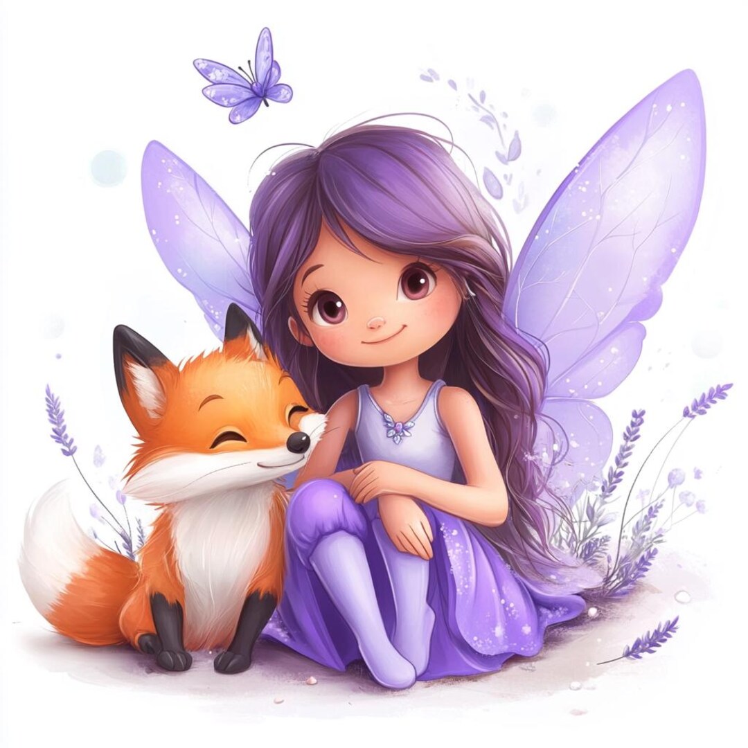 8 Watercolor Girl and Fox Clipart, Domestic Cute Red Fox Sublimations ...